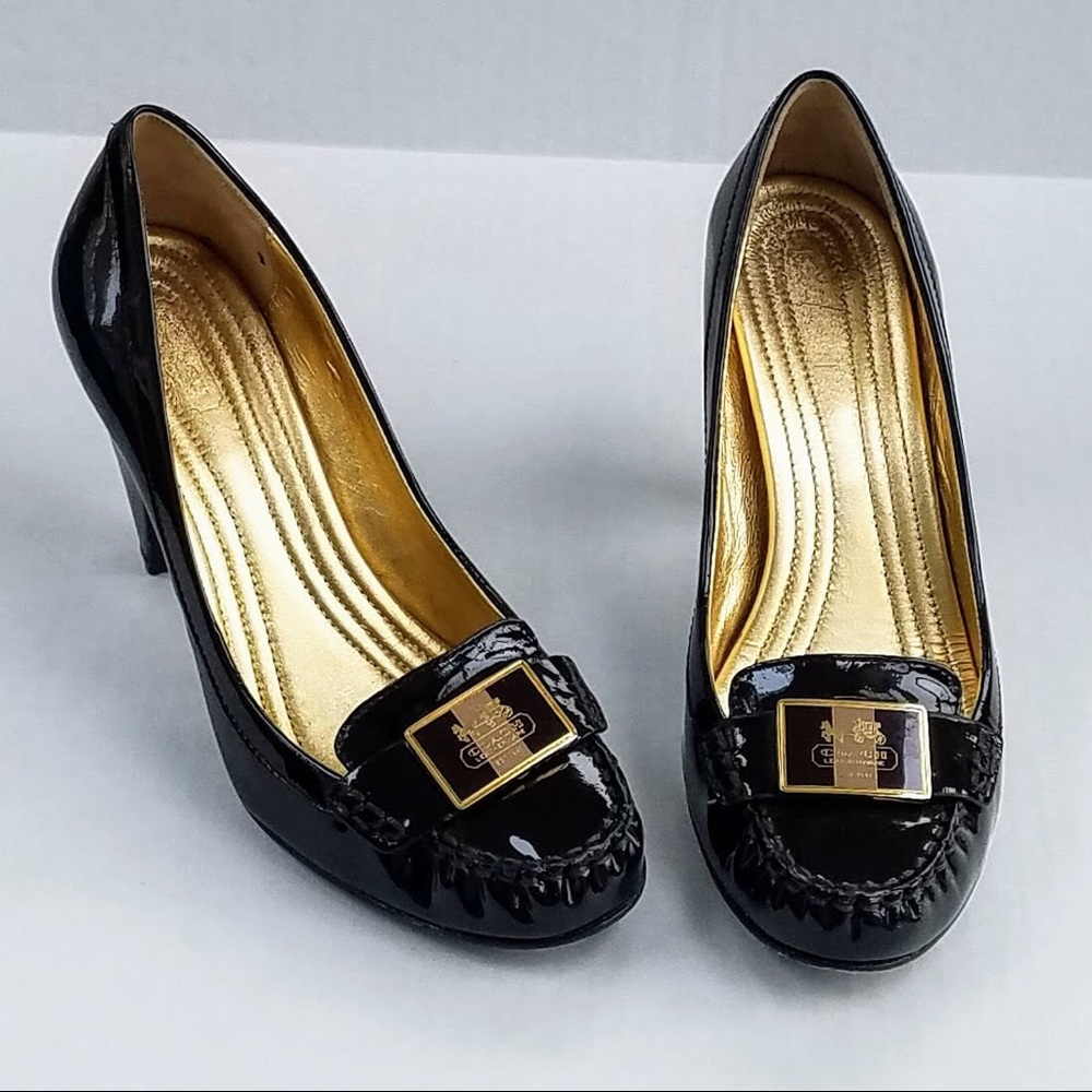 Coach Kandace Brown Patent Leather Heal Loafers - Gem